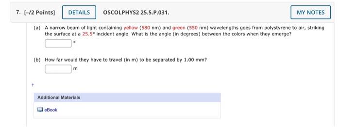 Solved (a) A narrow beam of light containing yellow (580 nm | Chegg.com