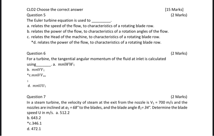 Solved Clo2 Choose The Correct Answer 15 Marks Question 5 5740