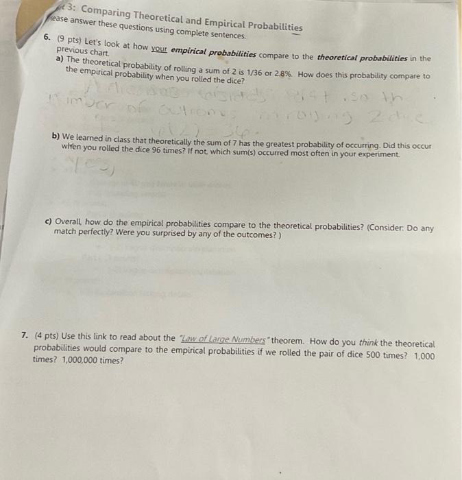 Solved Theoretical vs Empirical Probability eoretical | Chegg.com