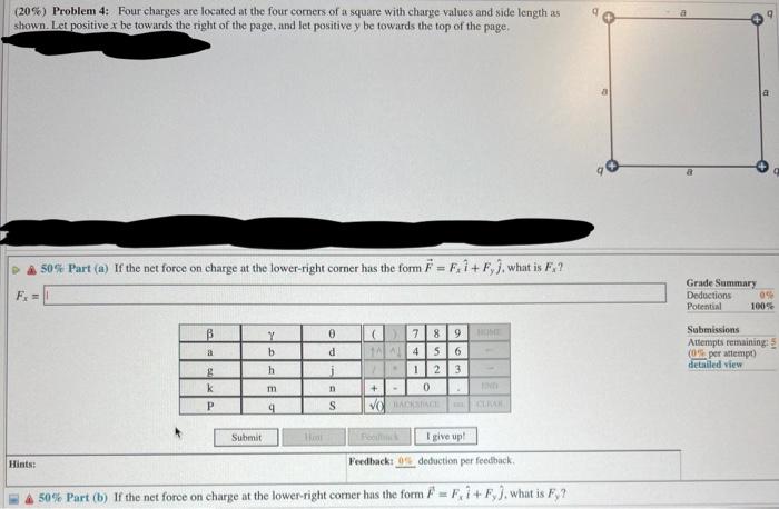 Solved (20\%) Problem 4: Four charges are located at the | Chegg.com