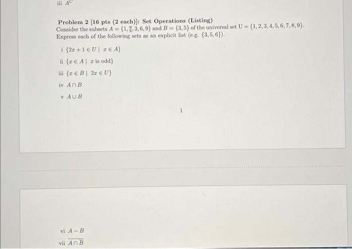 Solved Set Operations (Listing) Consider the subsets A = {1, | Chegg.com