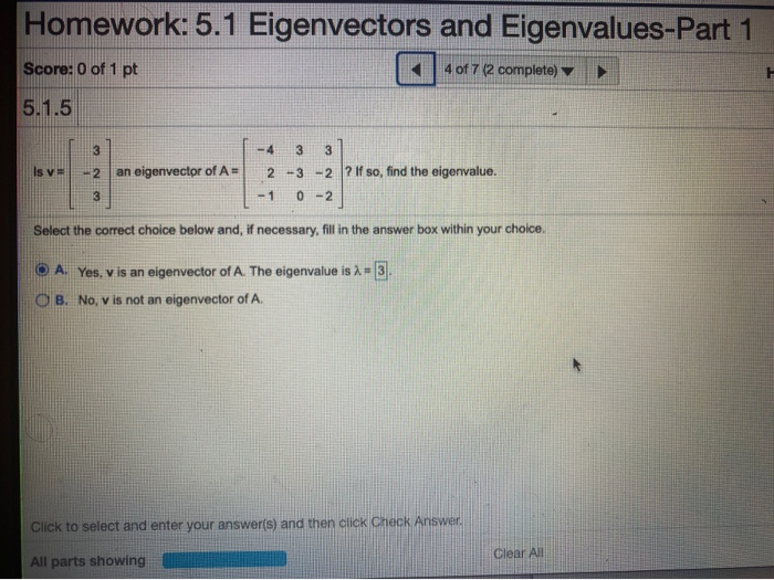 Solved Homework:5.1 Eigenvectors and Eigenvalues-Part 1 | Chegg.com