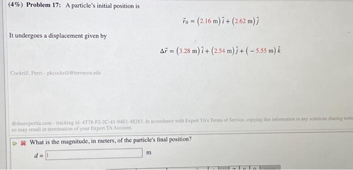 (4\%) Problem 17: A particle's initial position is | Chegg.com