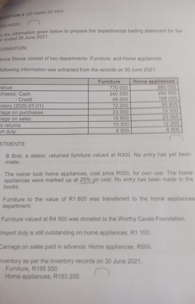 Solved UESTION 4 (25 ﻿marks 22 ﻿min )EQUIRED:the information | Chegg.com