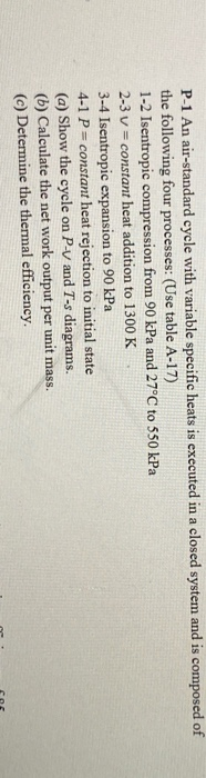 Solved P-1 An air-standard cycle with variable specific | Chegg.com