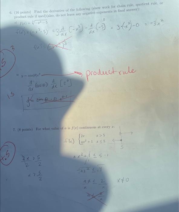 Solved 6. (16 points) Find the derivative of the following | Chegg.com