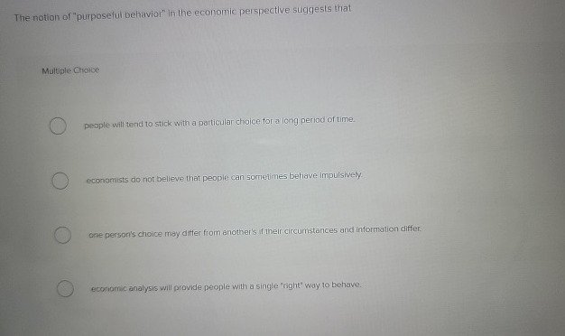 Solved The notion of "purposefui behavior" in the economic | Chegg.com