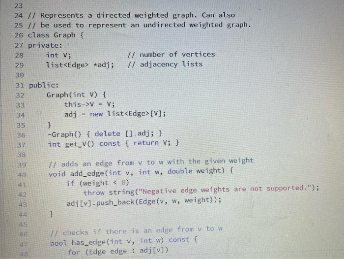 Solved 23 24 // Represents a directed weighted graph. Can | Chegg.com