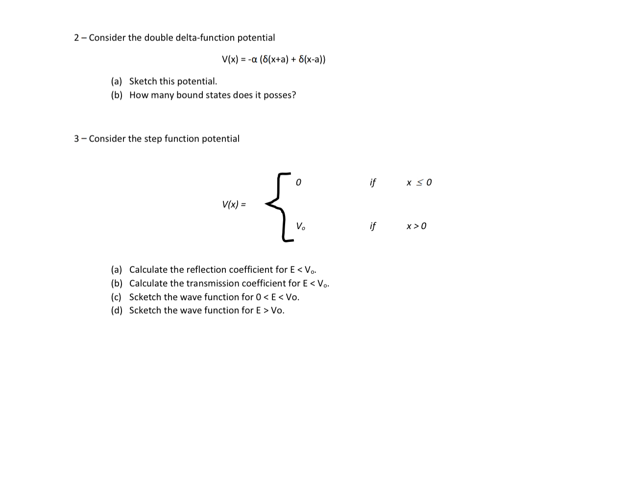 Solved 2- ﻿Consider the double delta-function | Chegg.com