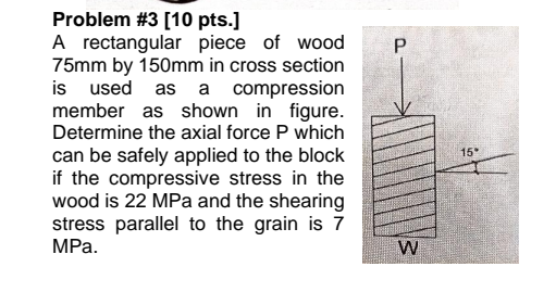 Solved Problem \#3 [10 pts.] A rectangular piece of wood 75 | Chegg.com