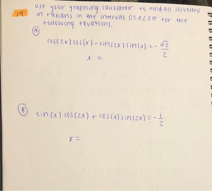 Solved 19 use your graphing calculator to find all solutions | Chegg.com