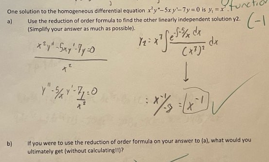 Solved One solution to the homogeneous differential equation | Chegg.com