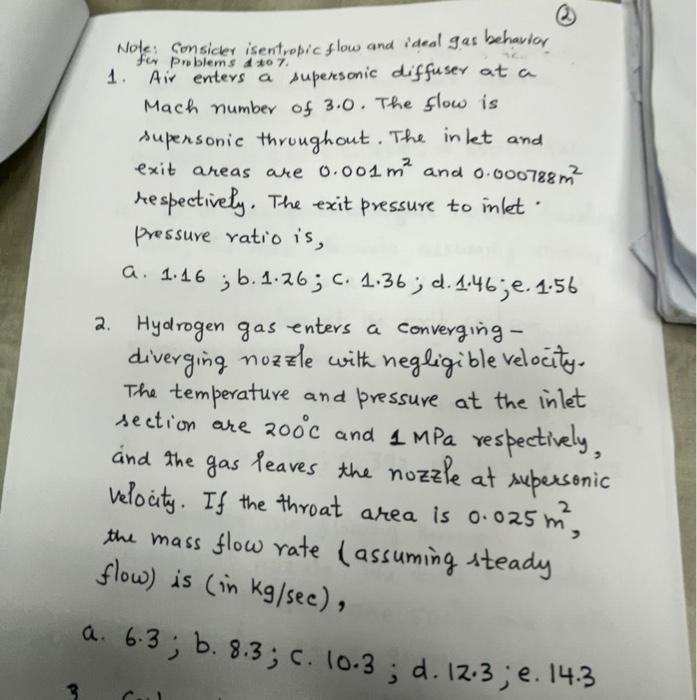 Solved (2) Note: Consicer isentropic flow and ideal gas | Chegg.com