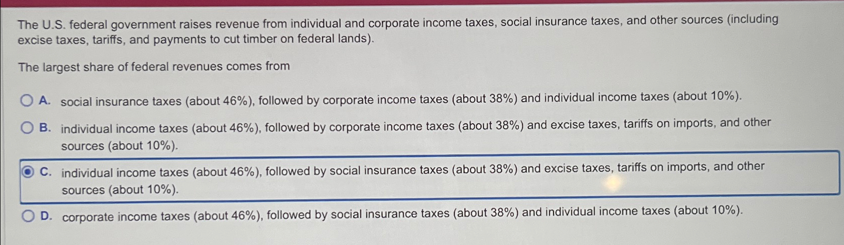 Solved The U.S. ﻿federal government raises revenue from | Chegg.com