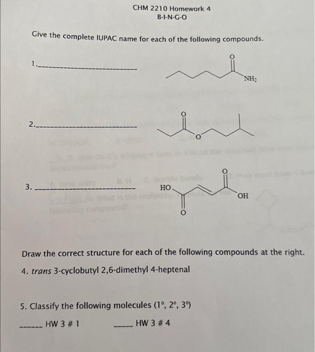 Solved 1.__ Give the complete IUPAC name for each of the | Chegg.com