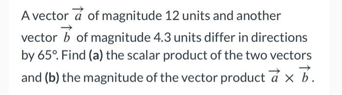 Solved A vector a of magnitude 12 units and another vector b | Chegg.com
