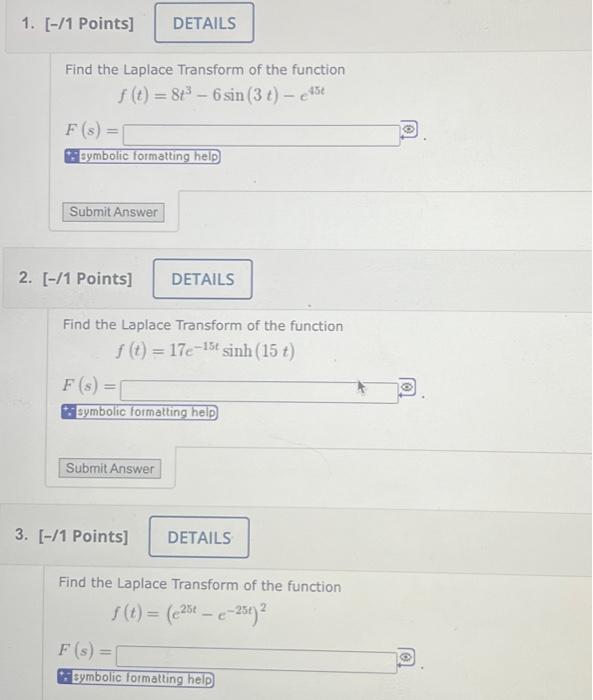 Solved Find the Laplace Transform of the function | Chegg.com