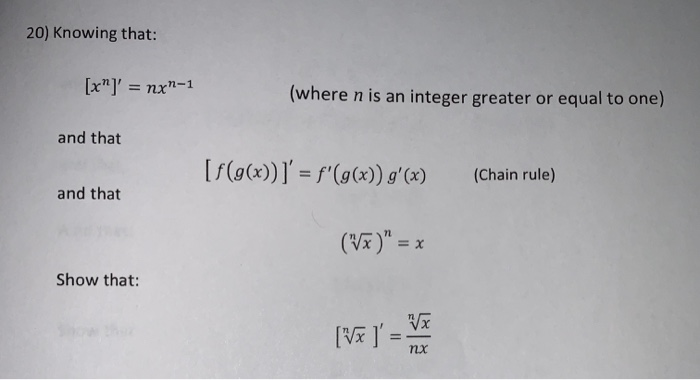 Solved 20) Knowing that: [x"]' = nxn-1 (where n is an | Chegg.com