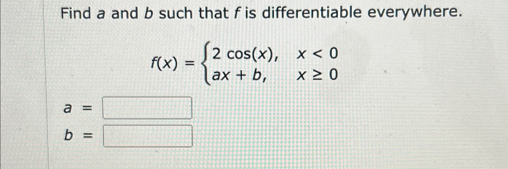Solved Find a and b ﻿such that f ﻿is differentiable | Chegg.com