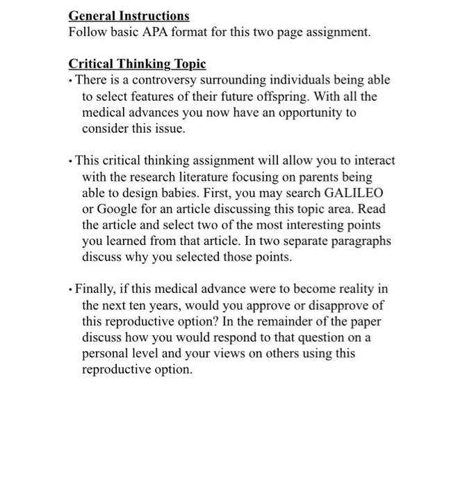 Solved General Instructions Follow basic APA format for this | Chegg.com