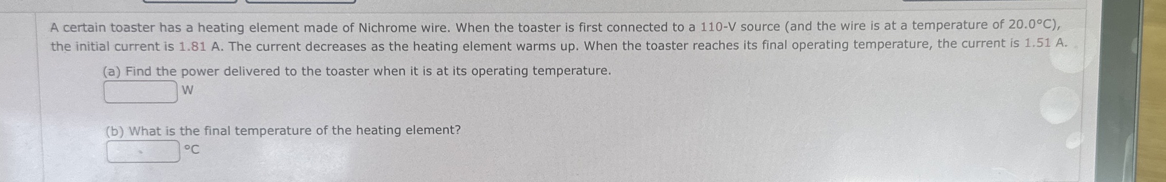 Solved A certain toaster has a heating element made of | Chegg.com