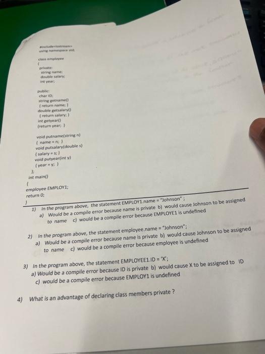 Solved #include using namespace std; class employee ( | Chegg.com