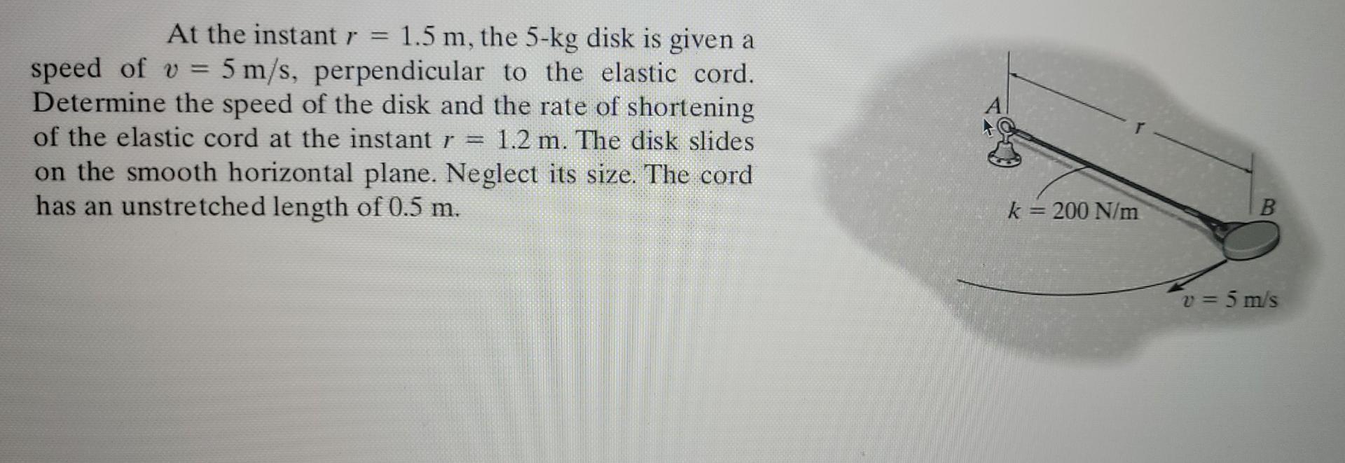 Solved At the instant r = 1.5 m, the 5-kg disk is given a | Chegg.com
