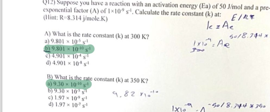 Solved Q12) ﻿Suppose you have a reaction with an activation | Chegg.com