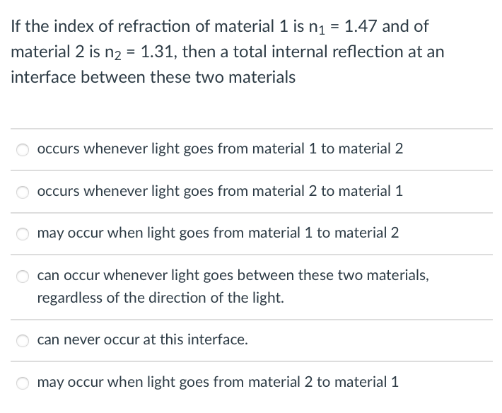 Solved If the index of refraction of material 1 ﻿is n1=1.47 | Chegg.com