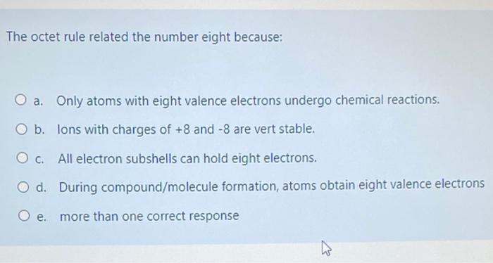 Solved The octet rule related the number eight because: O a. | Chegg.com