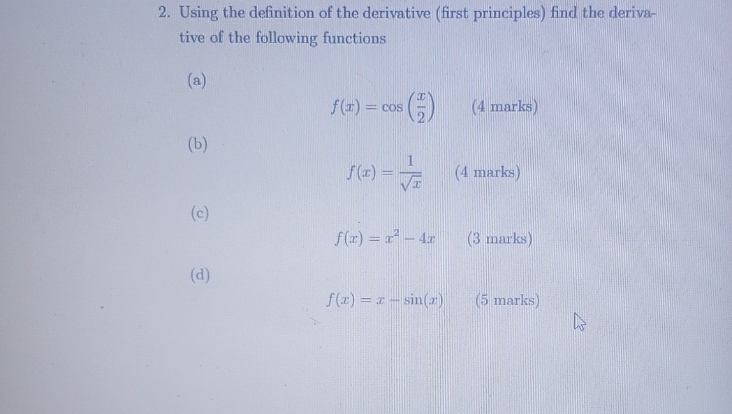 Solved Using the definition of the derivative (first | Chegg.com