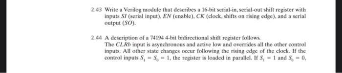 Solved 2.43 Write a Verilog module that describes a 16-bit | Chegg.com
