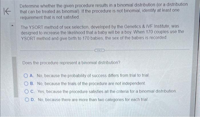 Solved Determine whether the given procedure results in a | Chegg.com