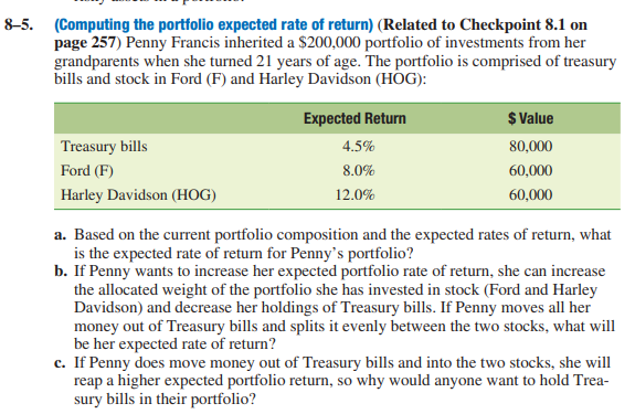 Solved 8-5. (Computing the portfolio expected rate of | Chegg.com