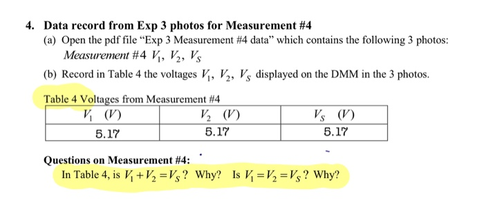 Solved 4. Data record from Exp 3 photos for Measurement #4 | Chegg.com