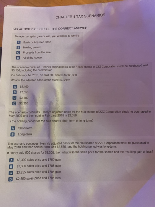 Solved CHAPTER 4 TAX SCENARIOS TAX ACTIVITY #1: CIRCLE THE | Chegg.com