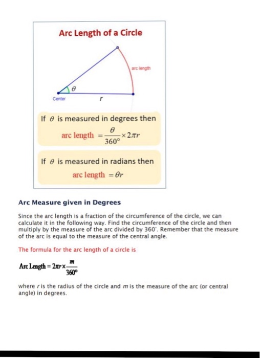 Solved Arc Length of a Circle If @ is measured in degrees | Chegg.com