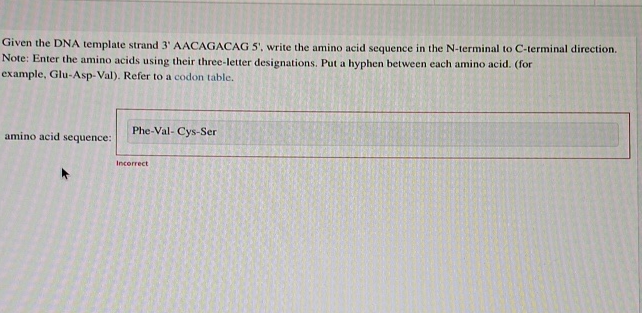 Solved Given the DNA template strand 3' ﻿AACAGACAG 5', | Chegg.com