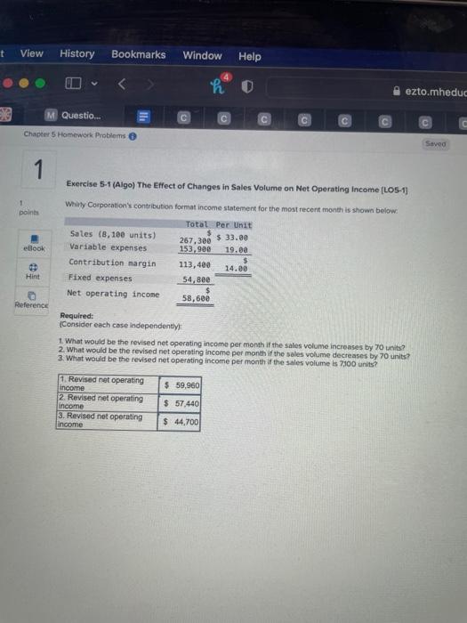 Solved Exercise 5-1 (Aigo) The Effect of Changes in Sales | Chegg.com