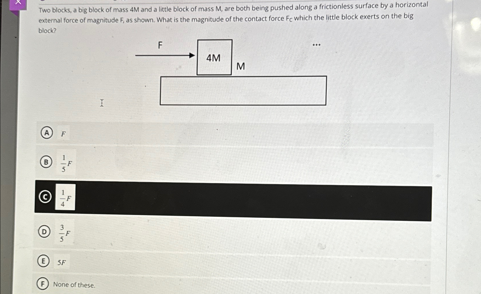 Solved Two blocks, a big block of mass 4M ﻿and a little | Chegg.com