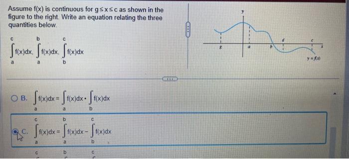 Solved Assume f(x) is continuous for g≤x≤c as shown in the | Chegg.com