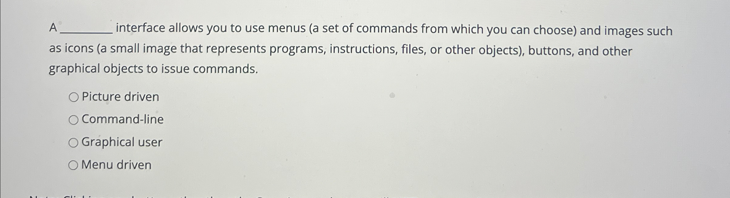 Solved A __ ﻿interface allows you to use menus (a set of | Chegg.com