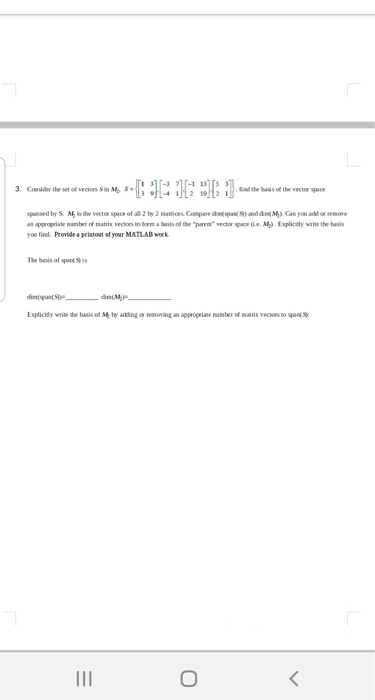 Solved 1 Given The Following Matrices Using Matlab To 5244