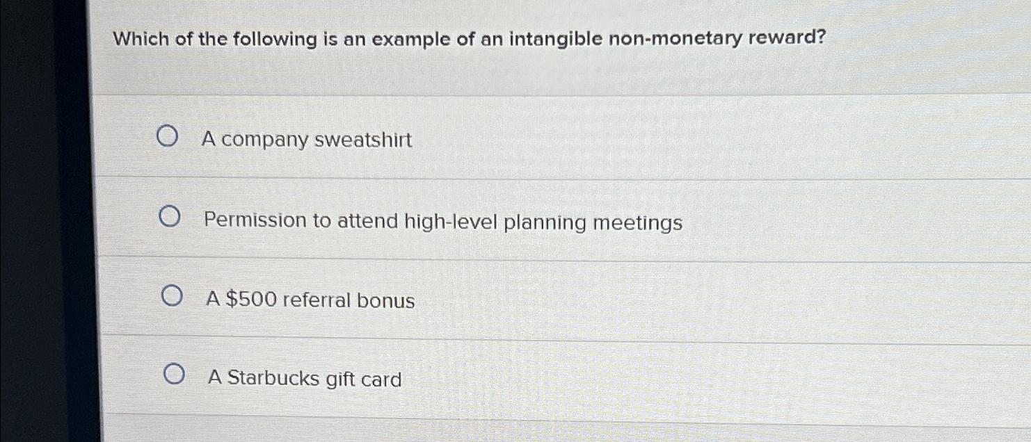 Solved Which of the following is an example of an intangible | Chegg.com