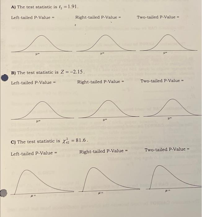 Solved A) The test statistic is is = 1.91. Left-tailed | Chegg.com