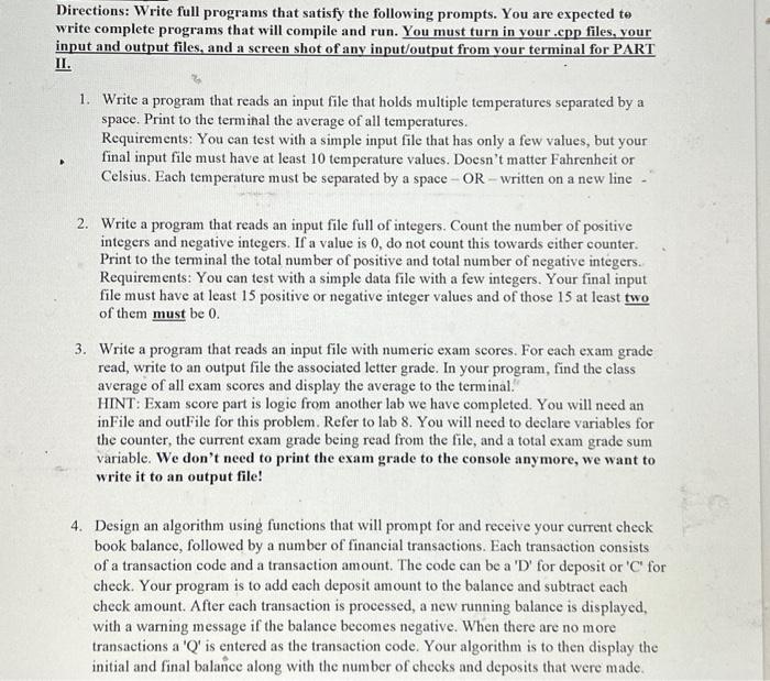 Solved Directions: Write full programs that satisfy the | Chegg.com