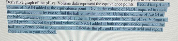 Solved Derivative graph of the pH vs. Volume data represent | Chegg.com