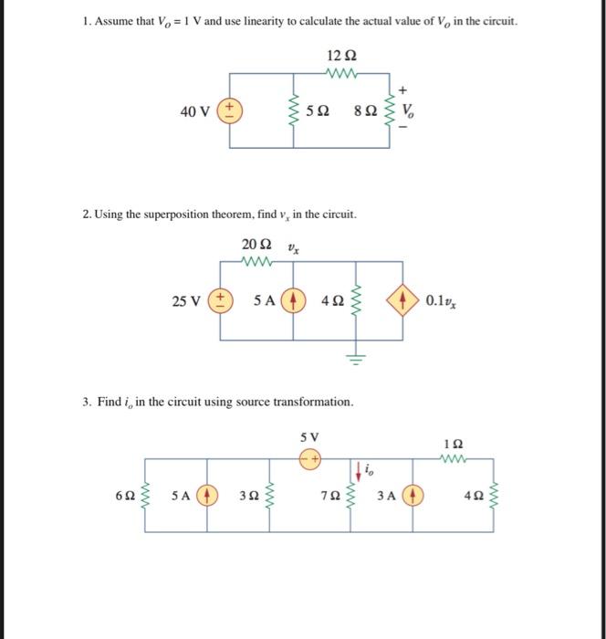 Solved 1. Assume that Vo = 1 V and use linearity to | Chegg.com