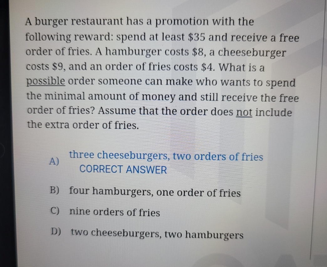 Solved A burger restaurant has a promotion with the | Chegg.com