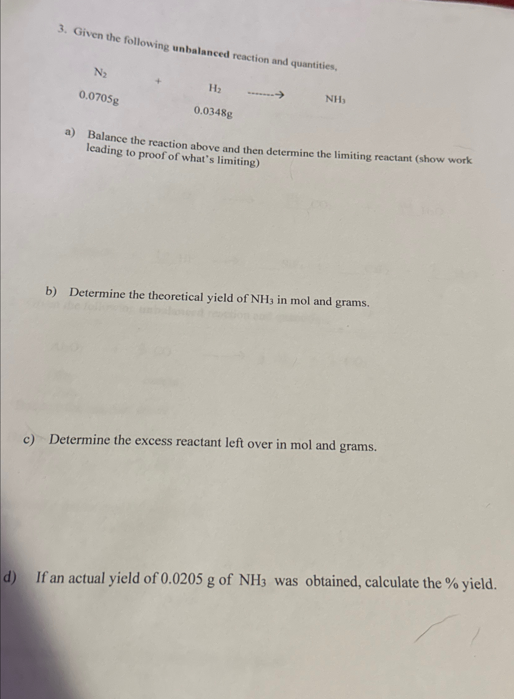 Solved Given the following unbalanced reaction and | Chegg.com